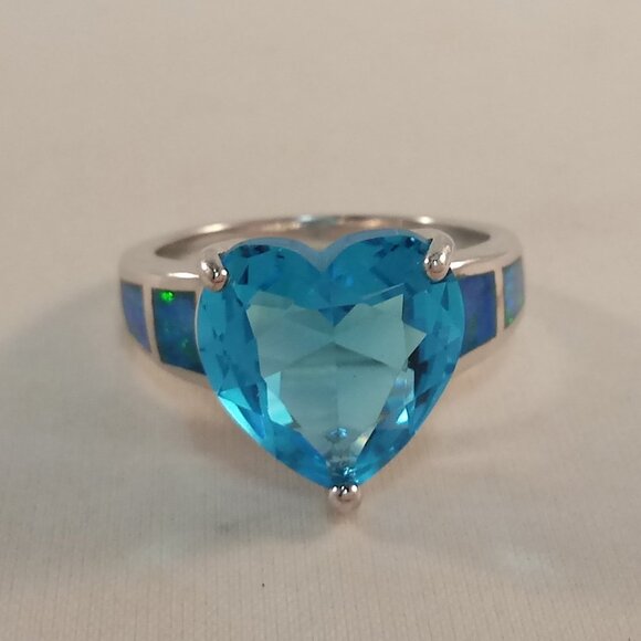 Jewelry | 925 Silver White Gold Filled Heart Mystic Sea Blue Diamond ...